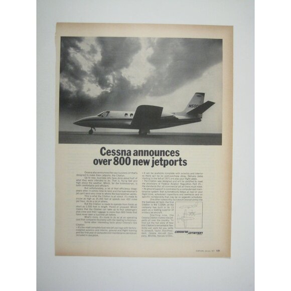 Cessna | Art | Vintage 971 Cessna Citation Jet Ad Aviation History ...